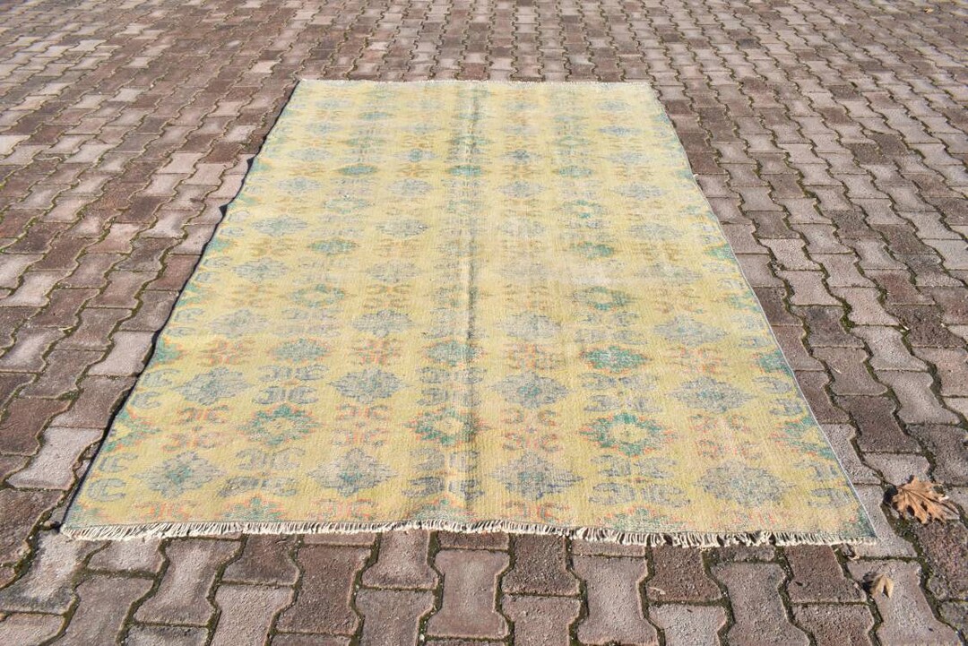 5x8 Pastel Yellow Rug,5x8 Large Area Rug,5x8 Vintage Turkish Rug ...