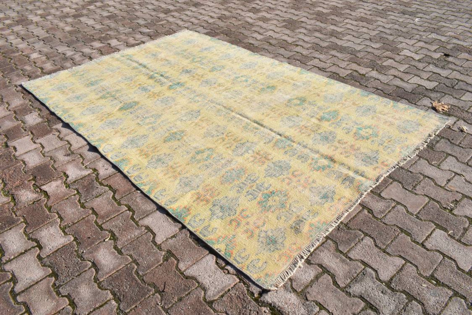 5x8 Pastel Yellow Rug,5x8 Large Area Rug,5x8 Vintage Turkish Rug ...