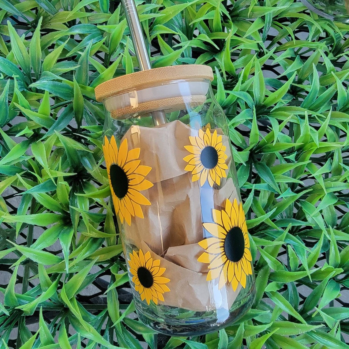 Sunflowers Can Glass Cup - Etsy