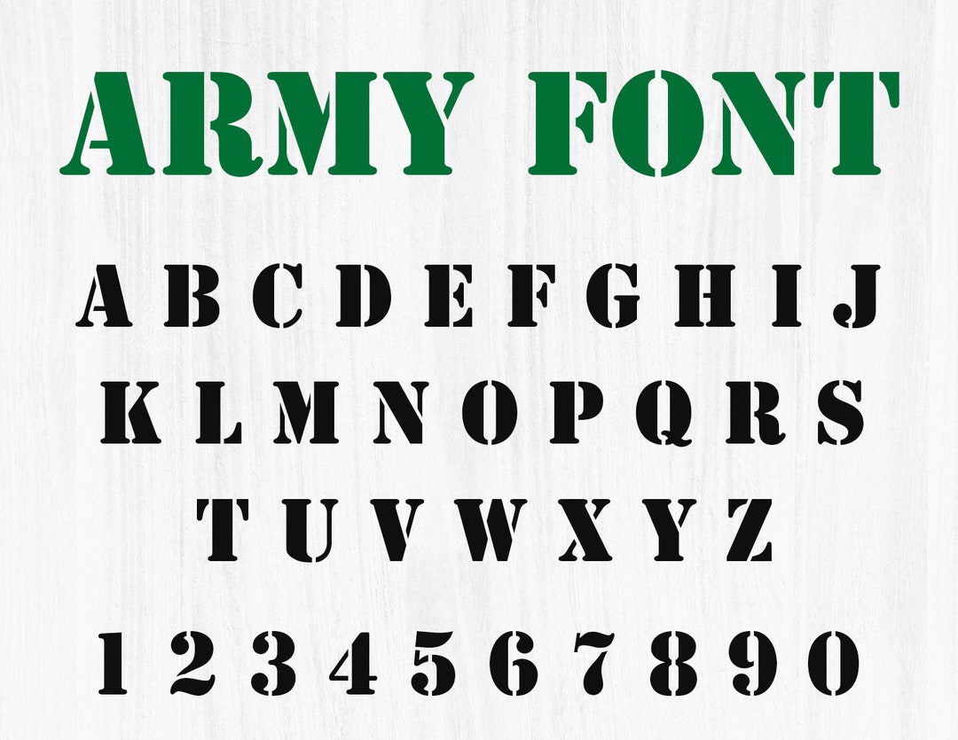 Stencil Font SVG, TTF Alphabet and Numbers Army Font Fonts for Cricut ...