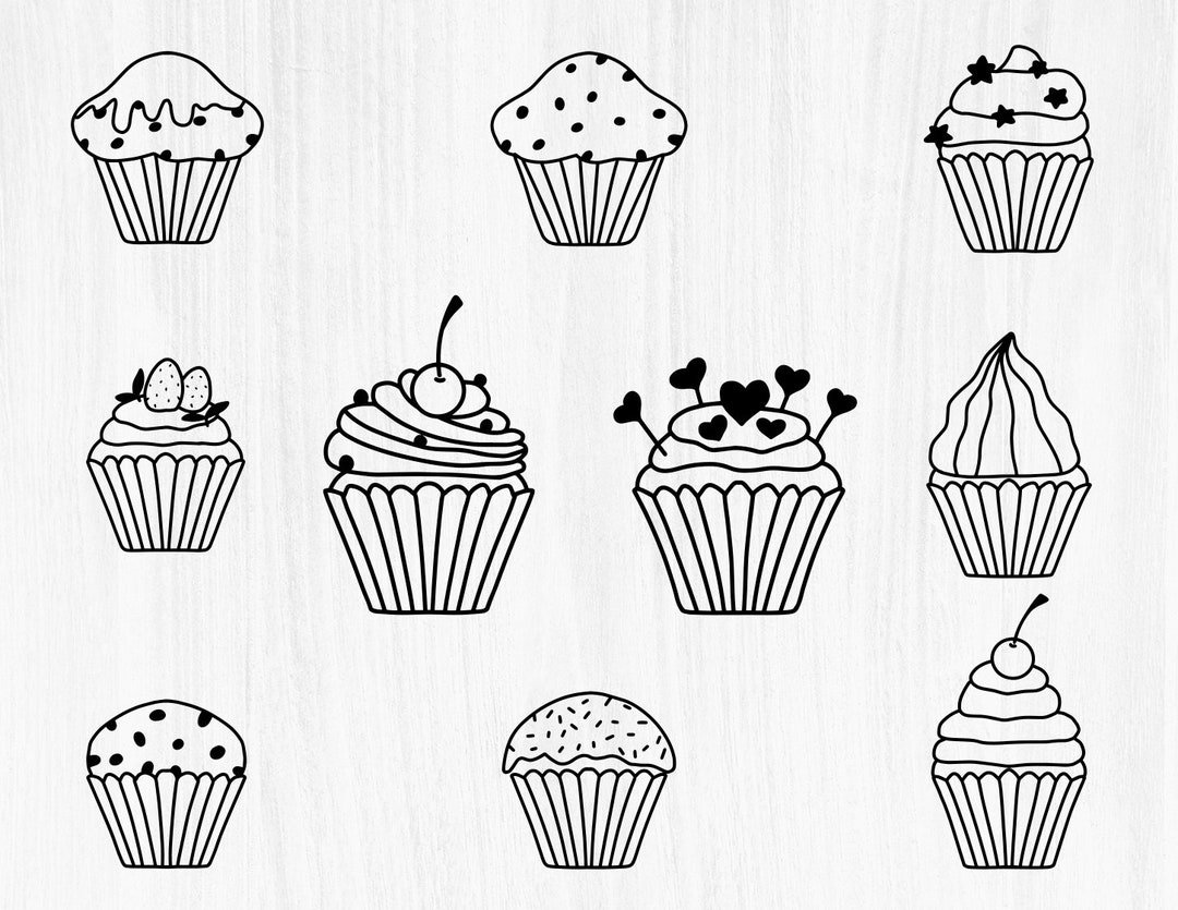CUPCAKE SVG BUNDLE, Cupcake Outline Svg, Cupcake Cut Files for Cricut ...