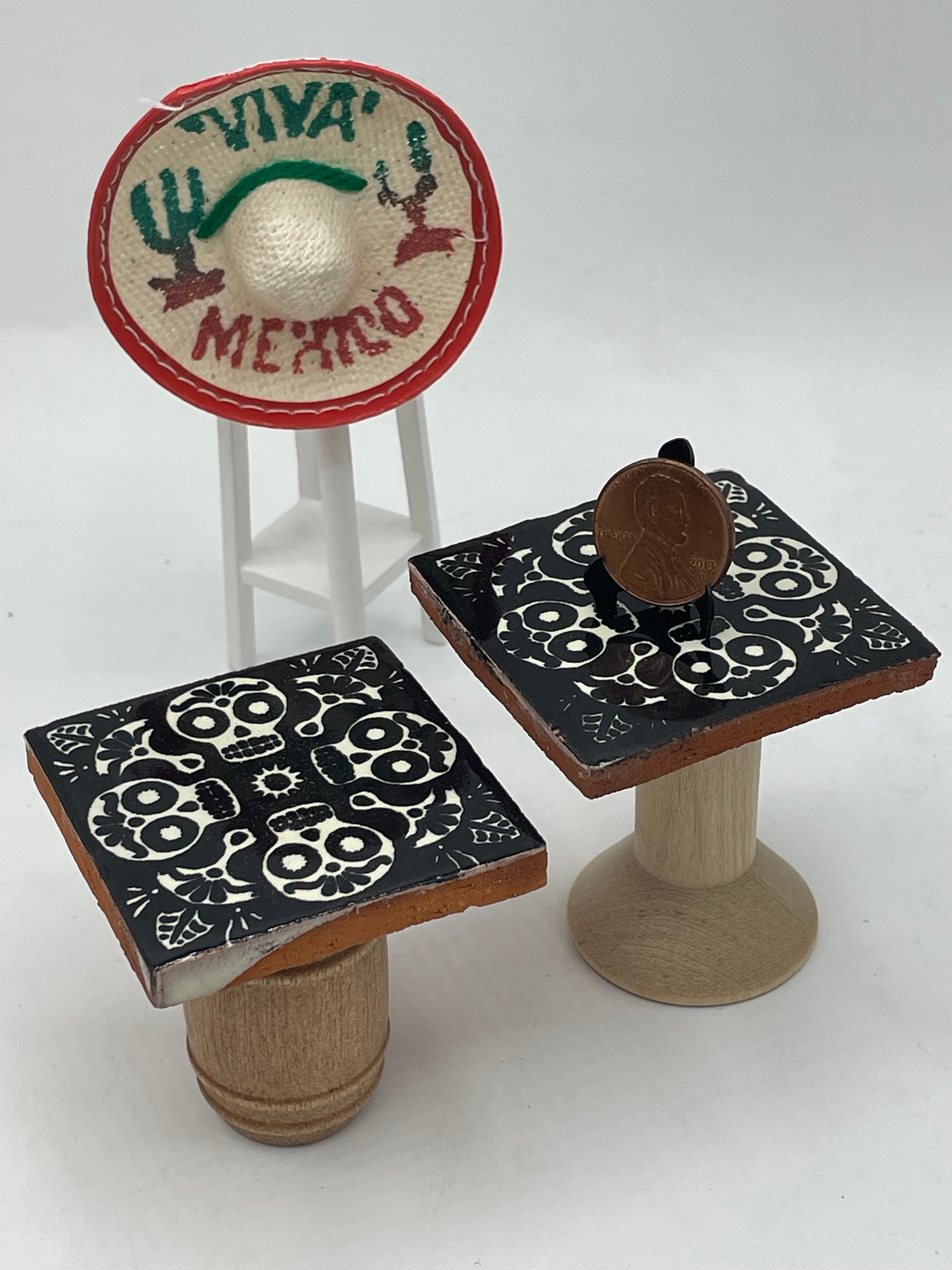 Miniature Cantina Tables~mini Calavera Skull Tiles~painted Mexican ...