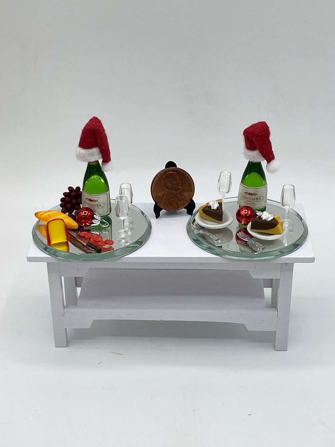 Miniature Holiday Champagne Trays~mini Tiny Santa Hat on Champagne ...