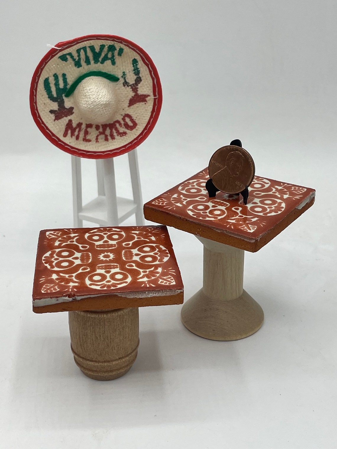 Miniature Cantina Tables~mini Calavera Skull Tiles~painted Mexican ...