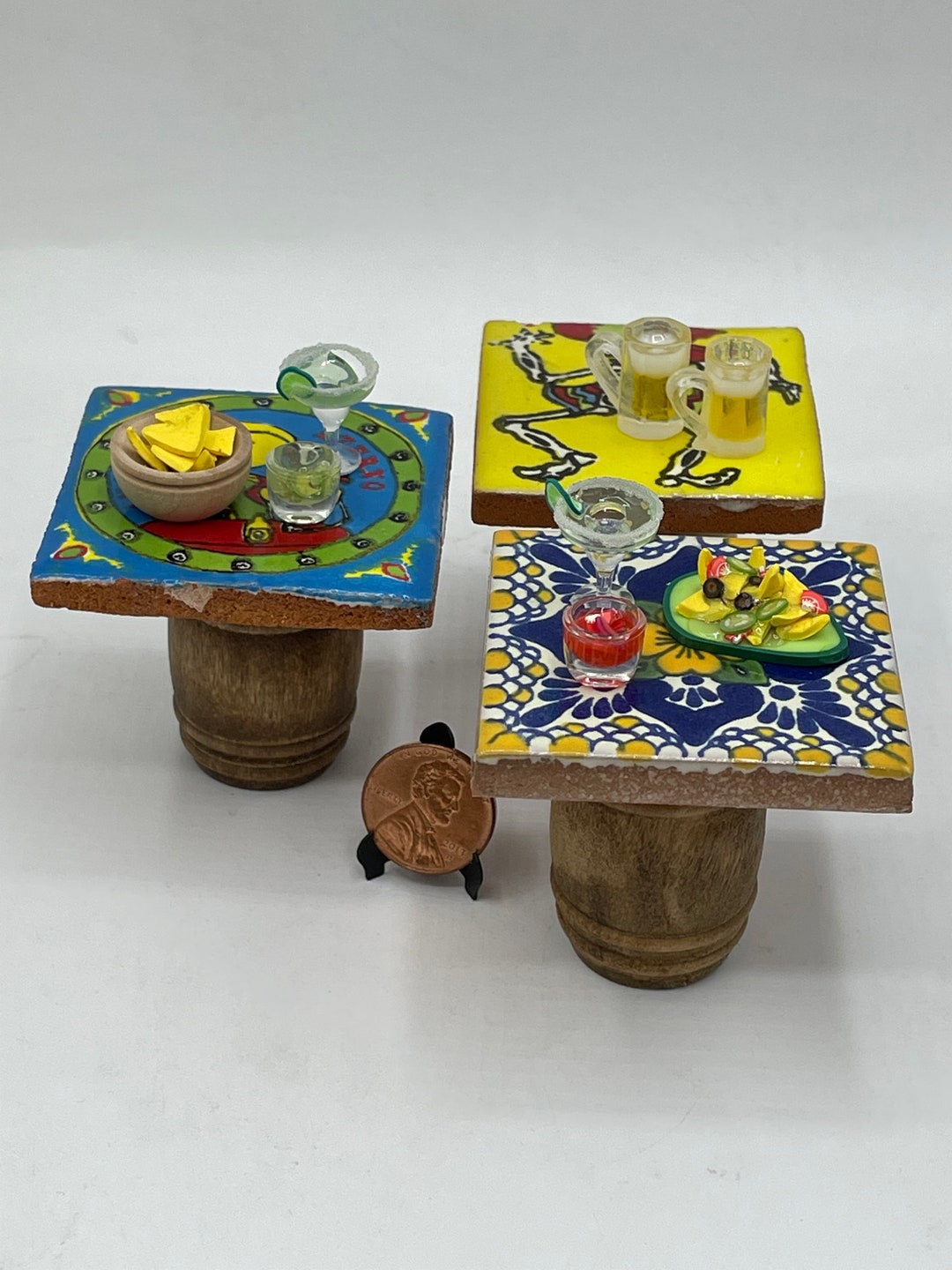 Miniature Cantina Tables and Snacks~painted Mexican Talavera Tile and ...