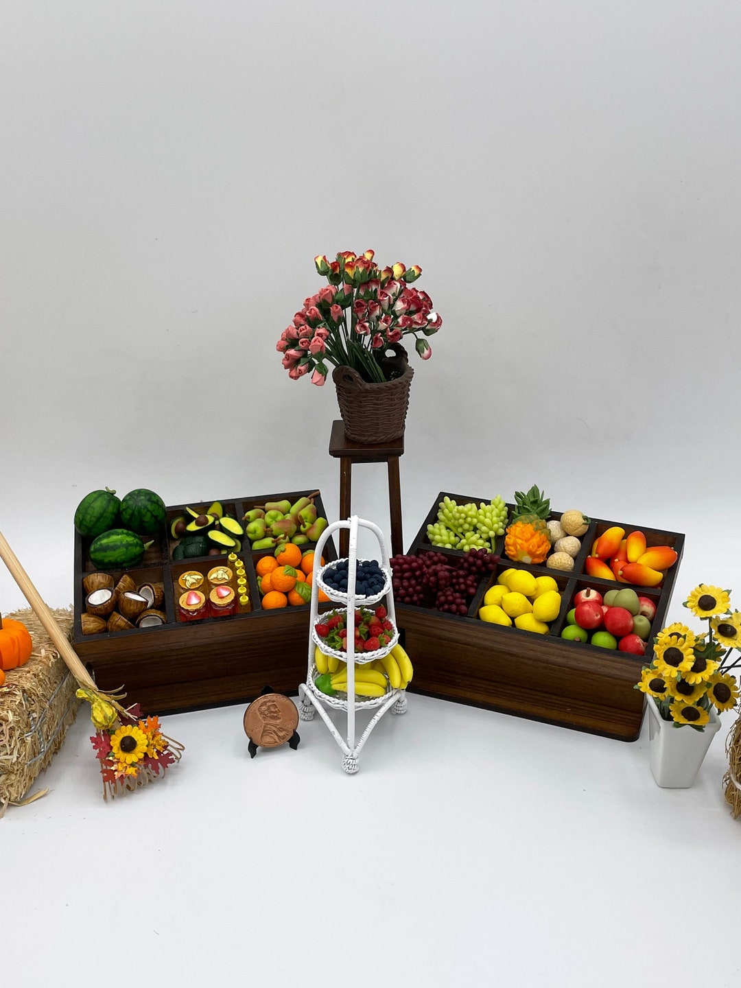 Miniature Fruit Stand~mini Fruit Harvest~mini Flowers~mini Honey and ...