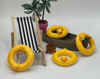 Dollhouse Miniature Pool Float, Swimming Inflatable, Yellow Duck Tube ...