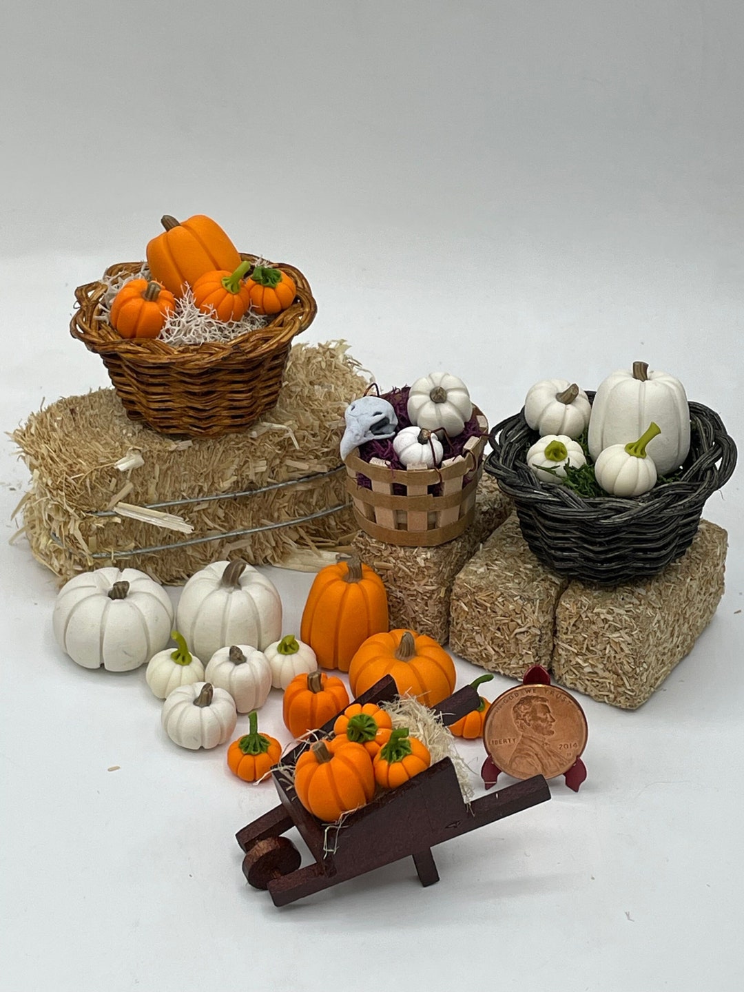 Miniature Pumpkin Baskets~mini Pumpkins Both White and Orange in 3 ...