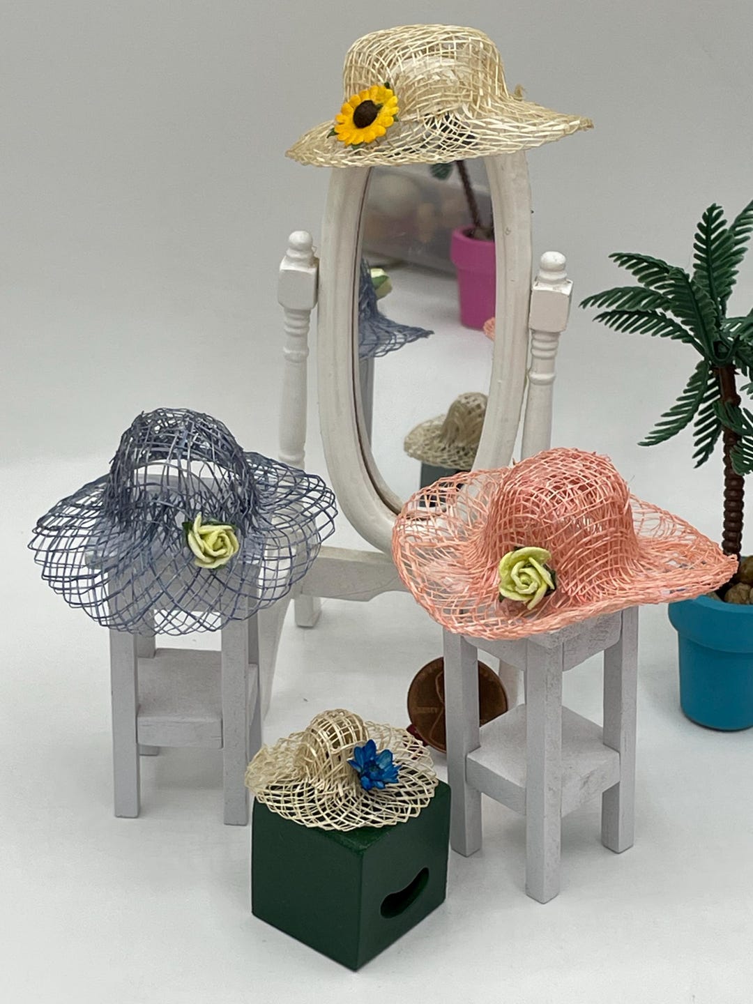 Miniature Beach Hats~mini Sinamay Hats With Flowers - Etsy