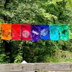 Calligraphic Corvid Head Prayer Flags Bright Pastels String of 10 - Etsy