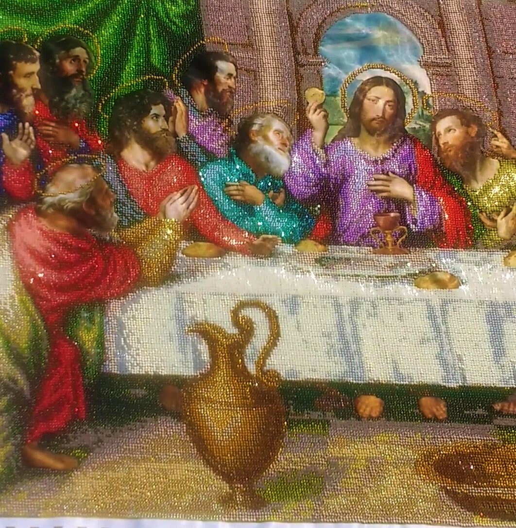 The Last Supper Beaded Wall Art Masterpiece Home Décor Large Ornate Oak ...