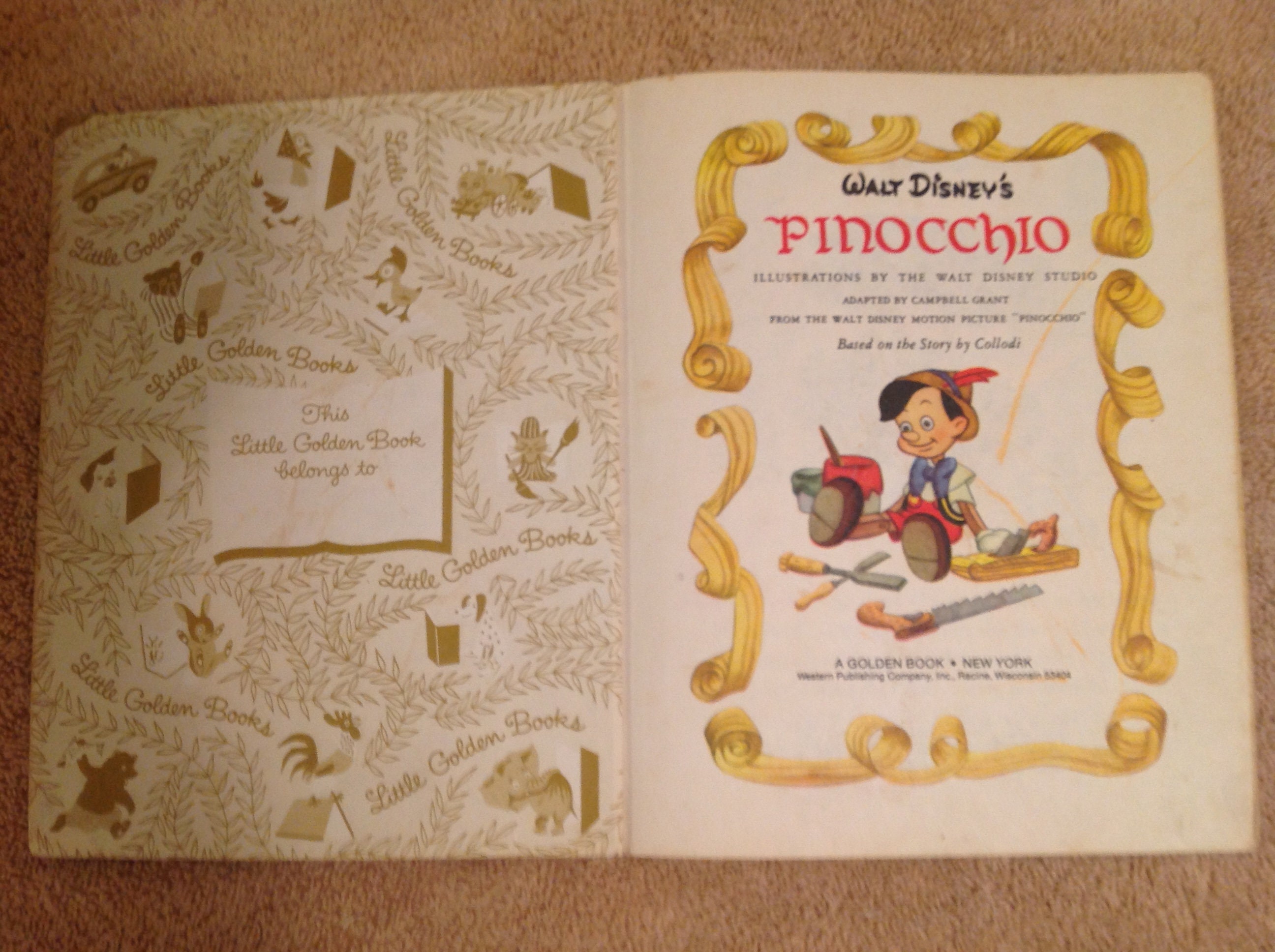 Vintage Little Golden Book pinocchio by Walt Disney - Etsy