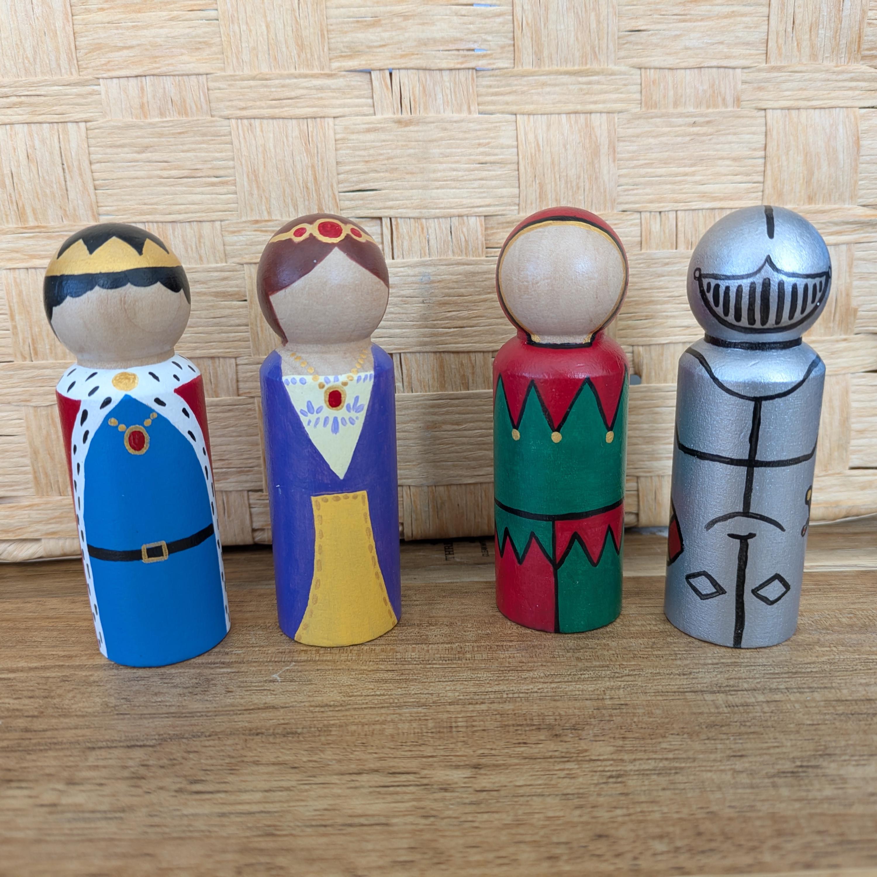 Royal Court Peg Doll Set | King Queen Knight Jester Wooden Waldorf ...