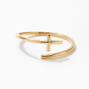 14K Solid Gold Cross Ring Sideway Cross Ring 14k Gold Stacking Ring Religious Gift for Her - Etsy