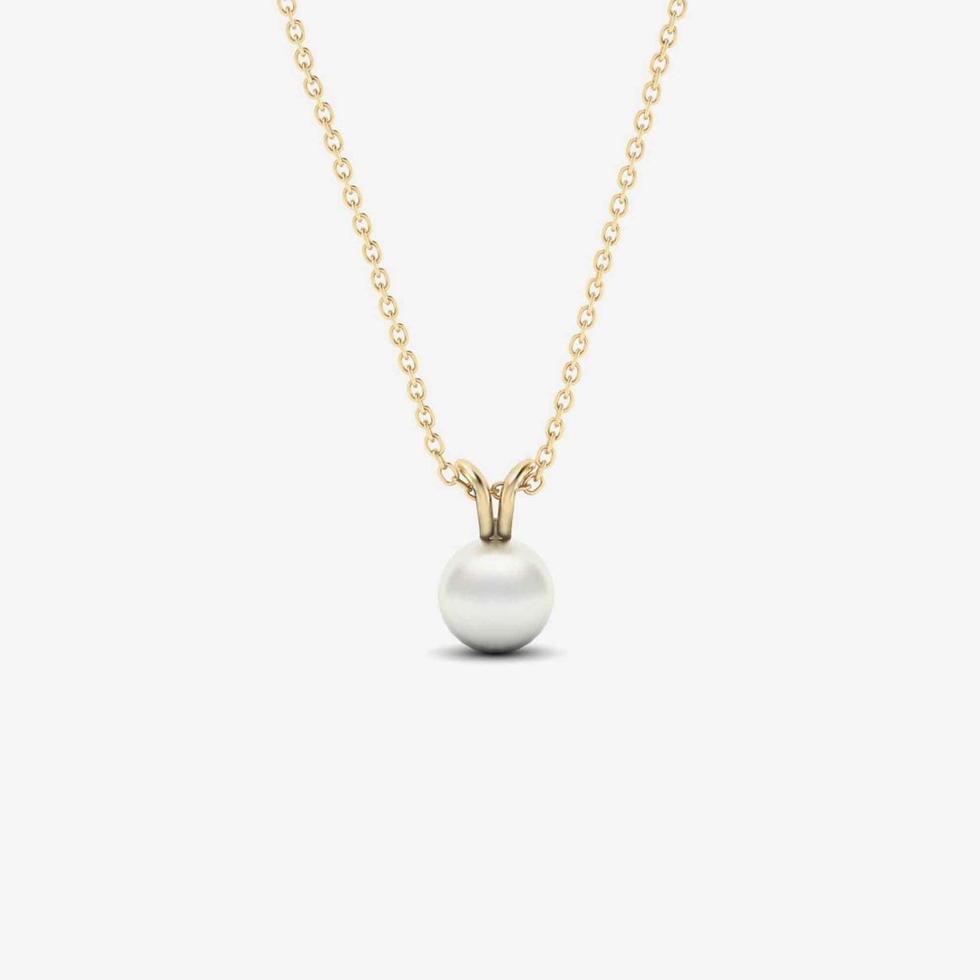 14k Solid Gold Solitaire Pearl Necklace: Dainty Wedding Jewelry - Etsy