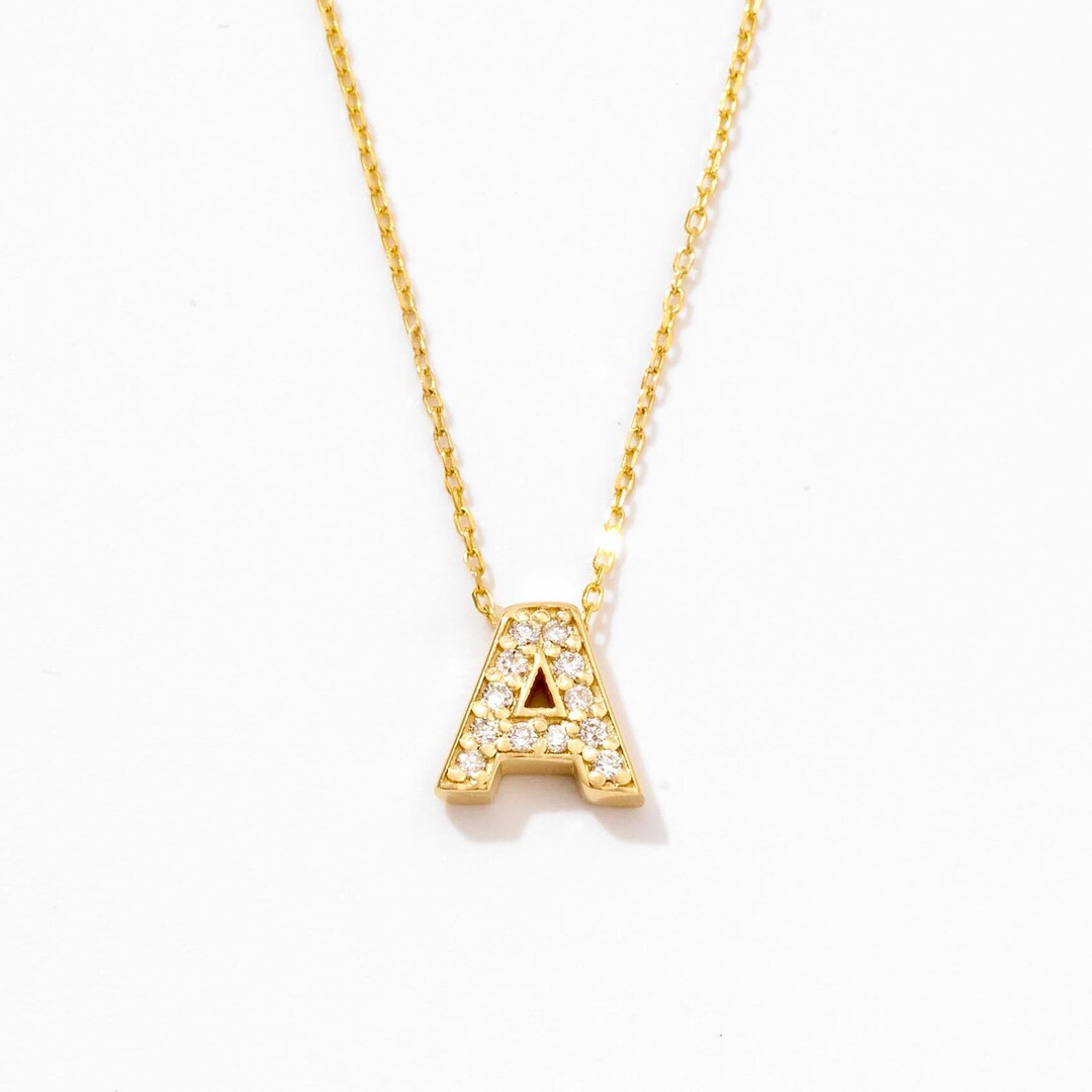14k Solid Gold Diamond Initial Pendant Necklace - Gelin Diamond - Etsy
