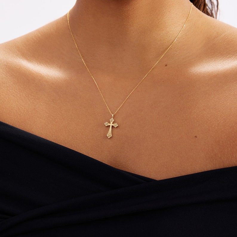 Diamond Cross Necklace in 14k Solid Gold for Women Vintage - Etsy