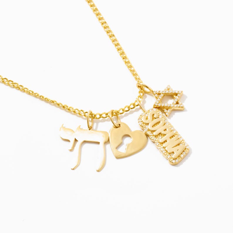 14k Solid Gold Chai Pendant: Hebrew Symbol of Life Charm - Etsy