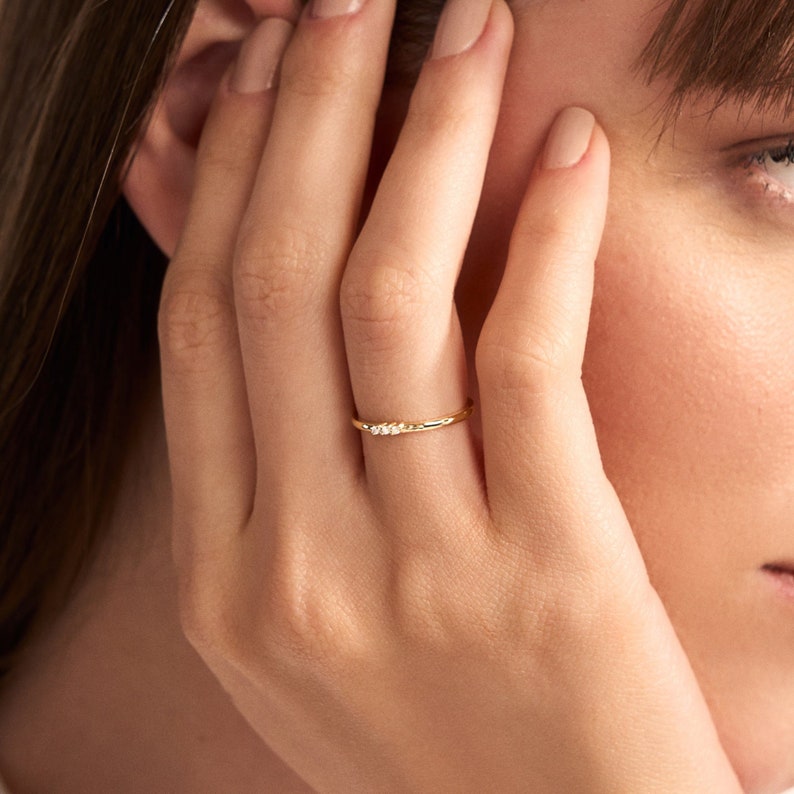 14k Solid Gold Diamond Stacker Ring 14k Genuine Diamond - Etsy