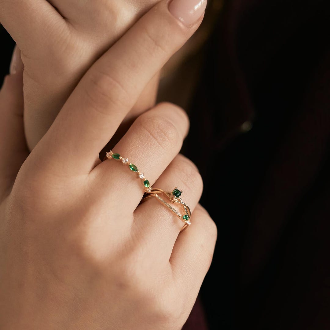 14K Solid Gold Birthstone Ivy Twist Ring Dainty Stacking Ring for Women ...