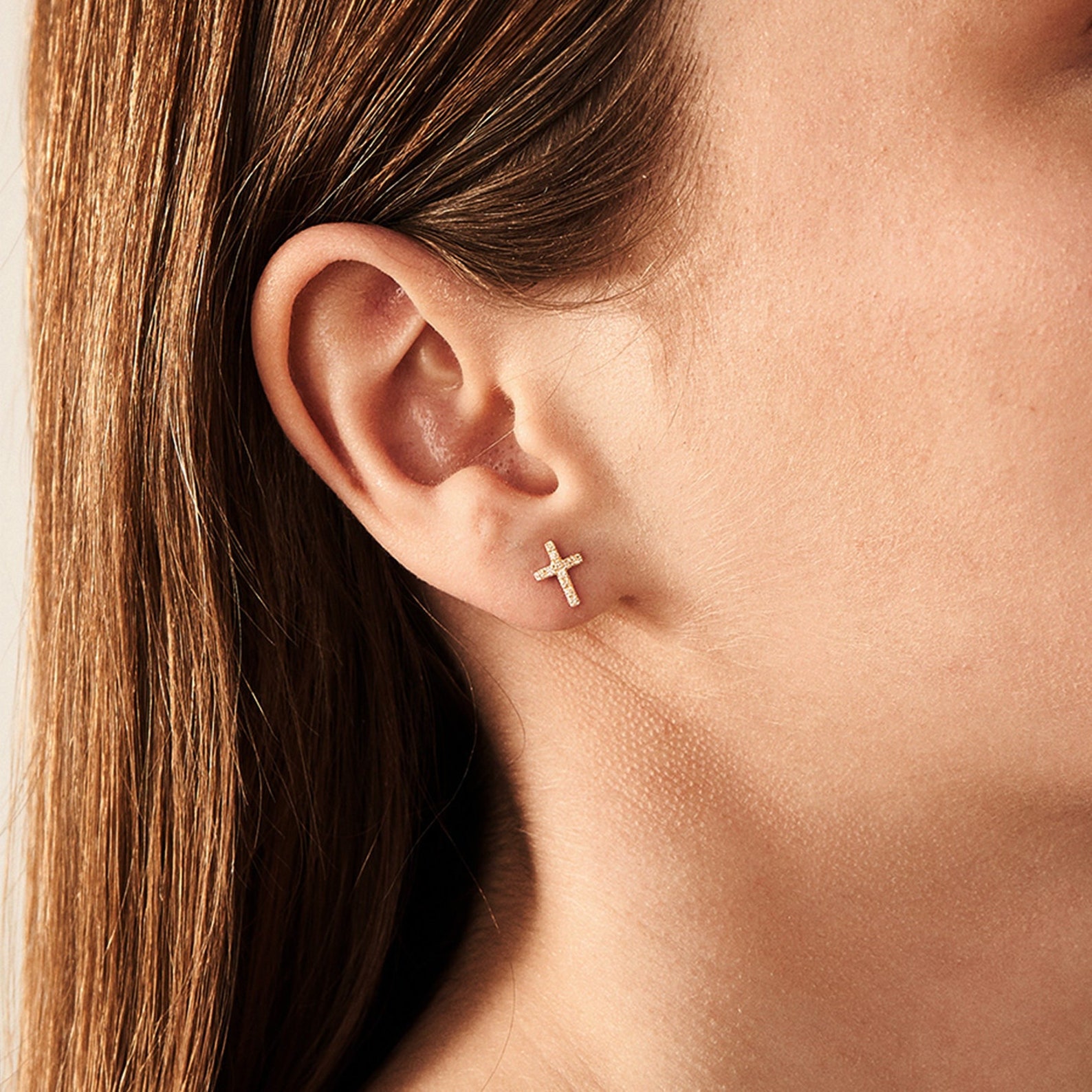 14K Solid Gold Cross Earrings for Women Diamond 14K Gold - Etsy