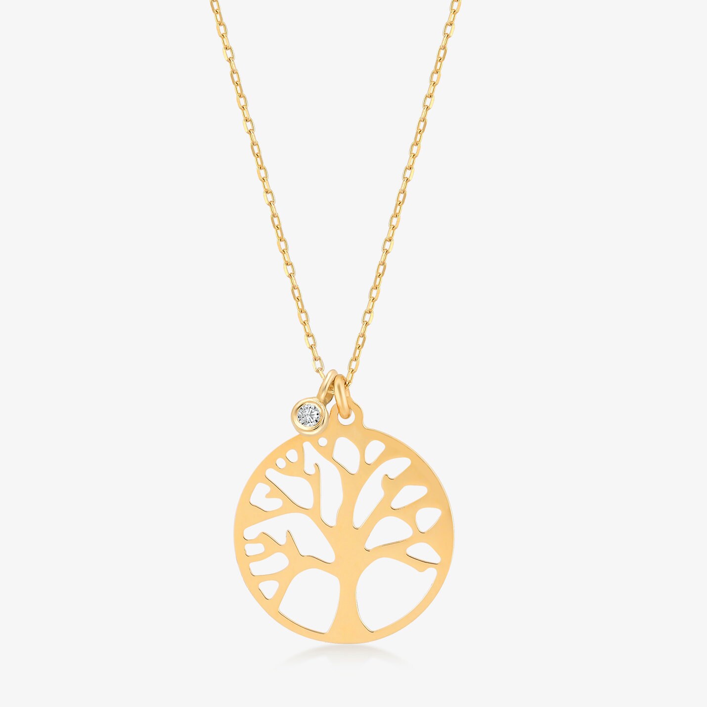 14k Solid Gold Tree of Life Necklace Diamond Family Tree - Etsy