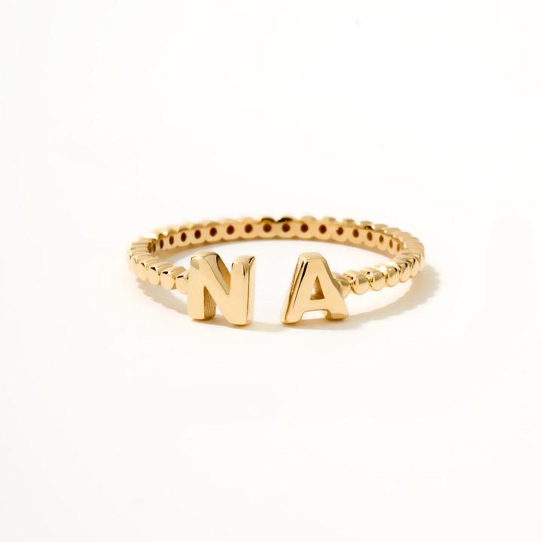 14k Solid Gold Double Initial Ring / Two Letter Ring / 14k Gold Couple Ring / Personalized Ring ...