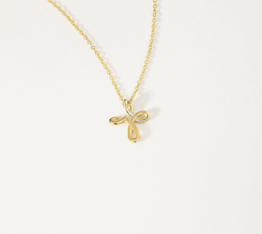 14K Solid Gold Diamond Celtic Know Cross Necklace - Etsy