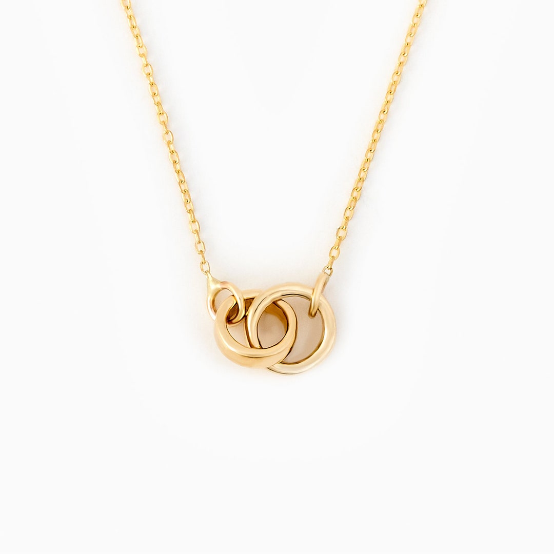 14K Solid Gold Interlocking Circle Necklace: Delicate Infinity Pendant ...