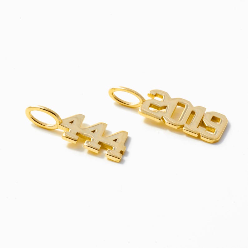 14K Solid Gold Number Charm Pendant: Personalized Angel Number Jewelry ...