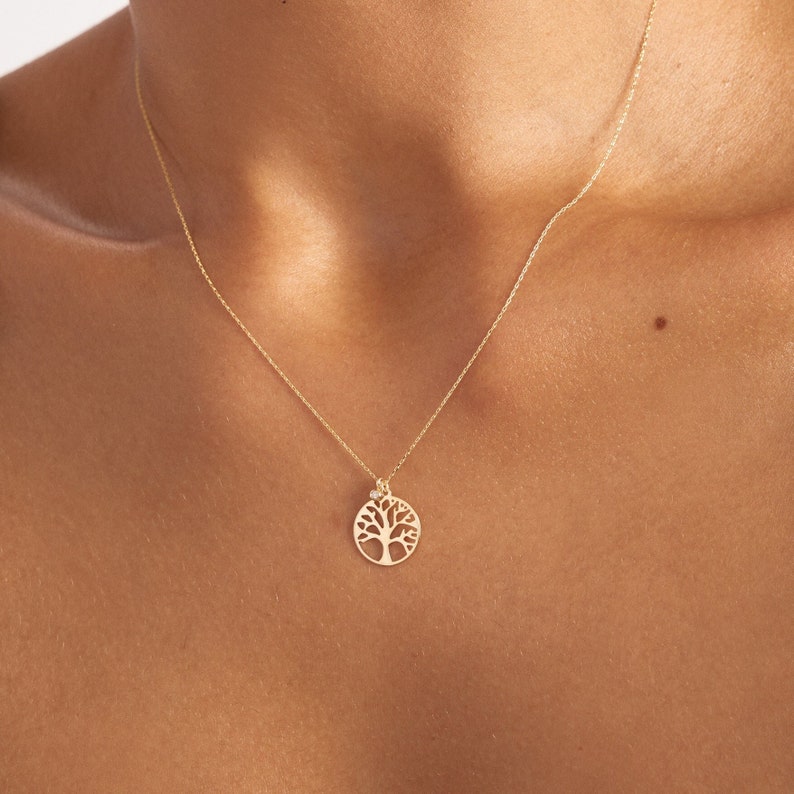 14k Solid Gold Tree of Life Necklace Diamond Family Tree - Etsy