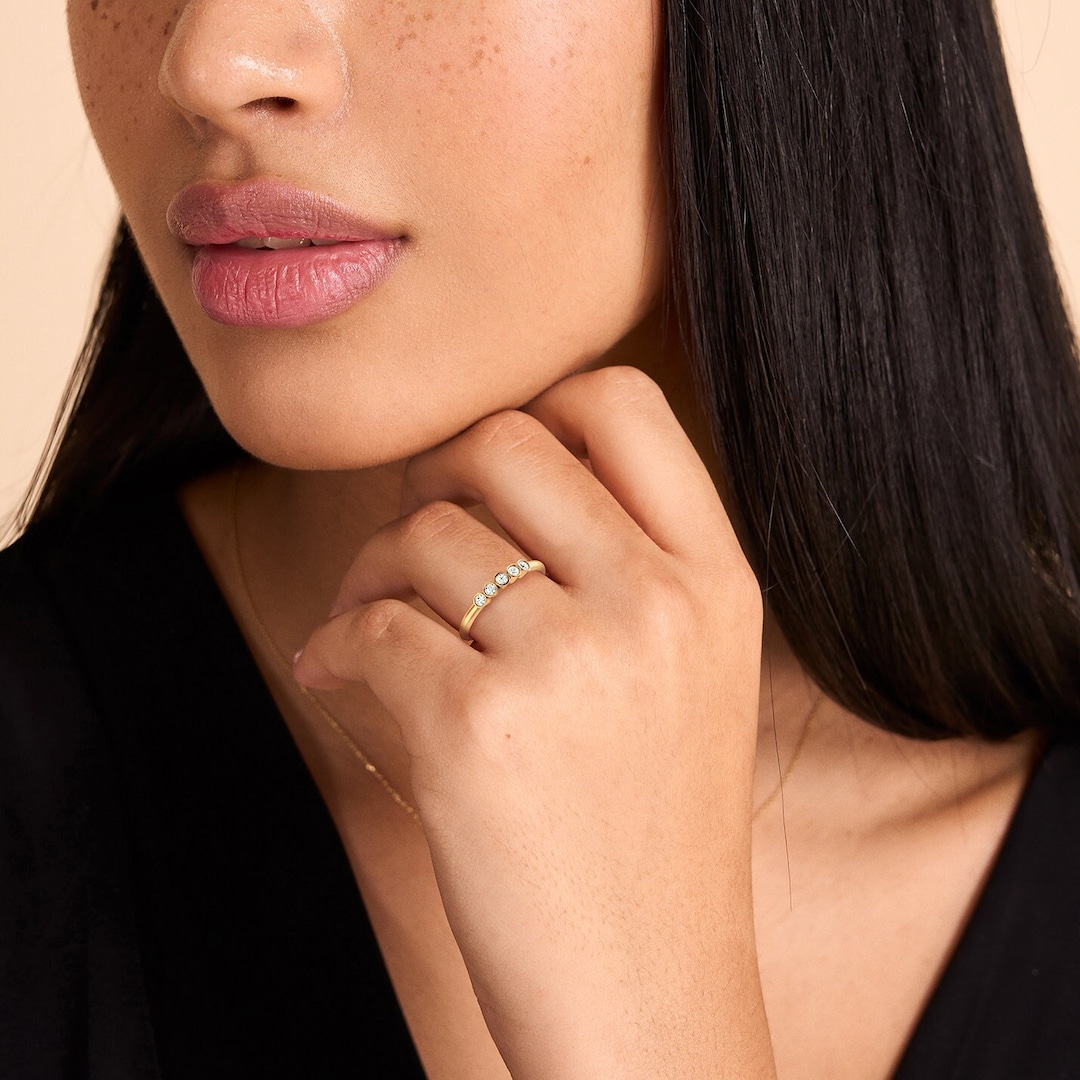 Bezel Set Multi Diamond Stackable Ring in 14K Solid Gold - Etsy