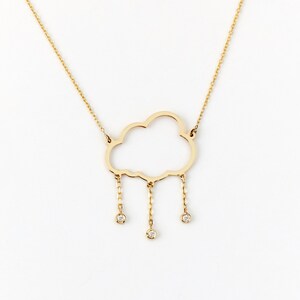 Diamond Rain Cloud Necklace in 14K Solid Gold Dainty Diamond Necklaces for Women Cloud Necklace ...