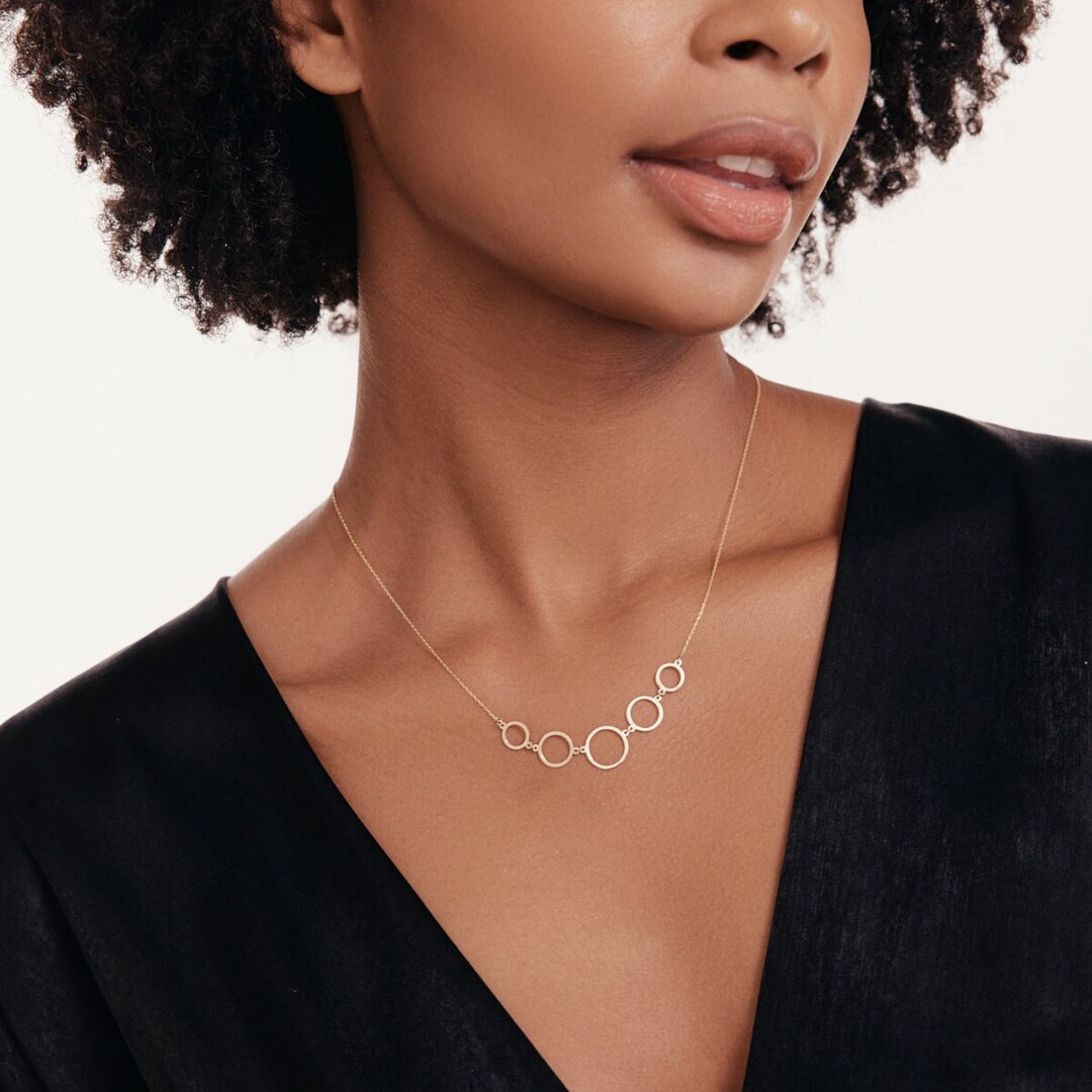 14K Solid Gold Five Circles Necklace Dainty Eternity Rings Necklace ...