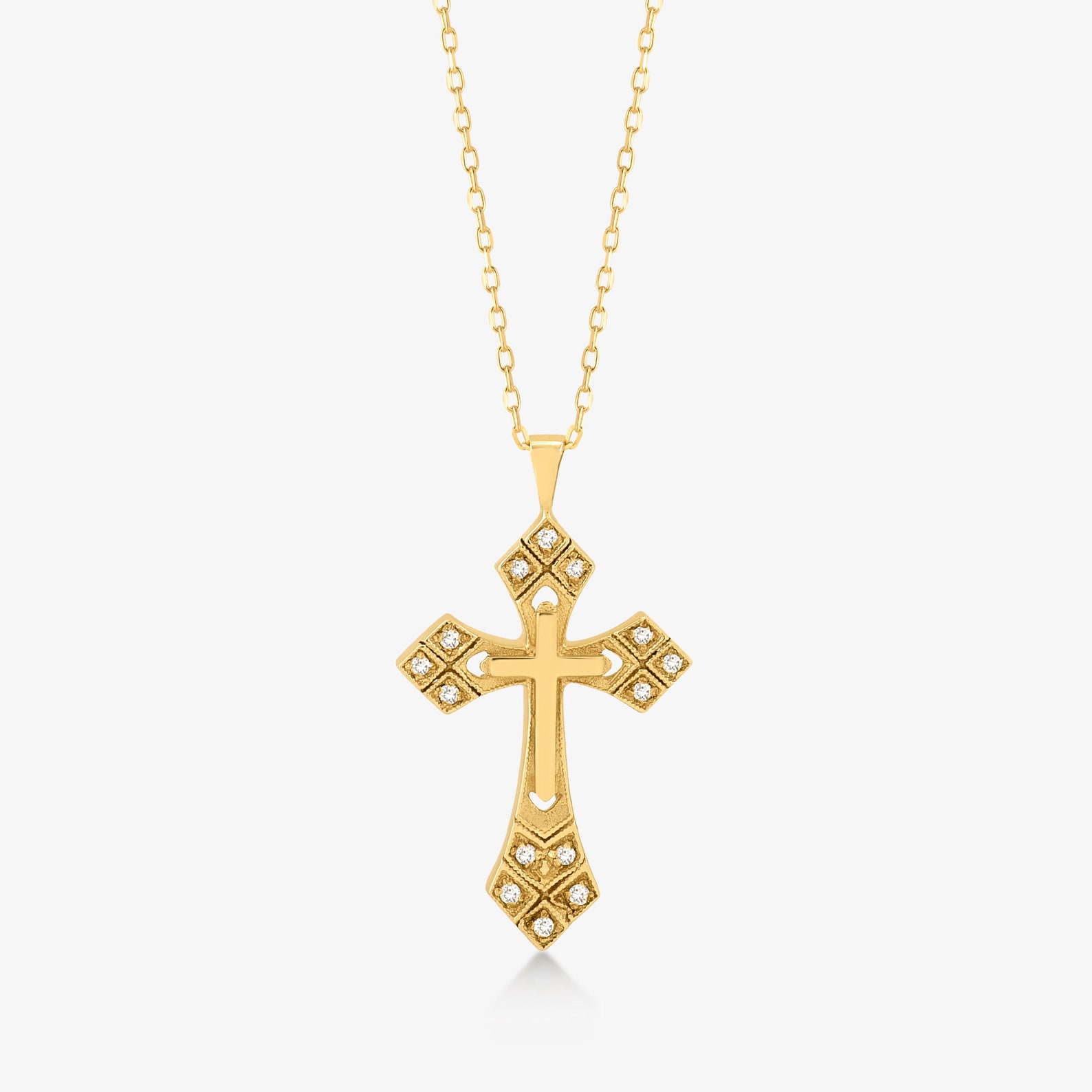 Diamond Gothic Cross Necklace 14K/10K Solid Gold - Etsy