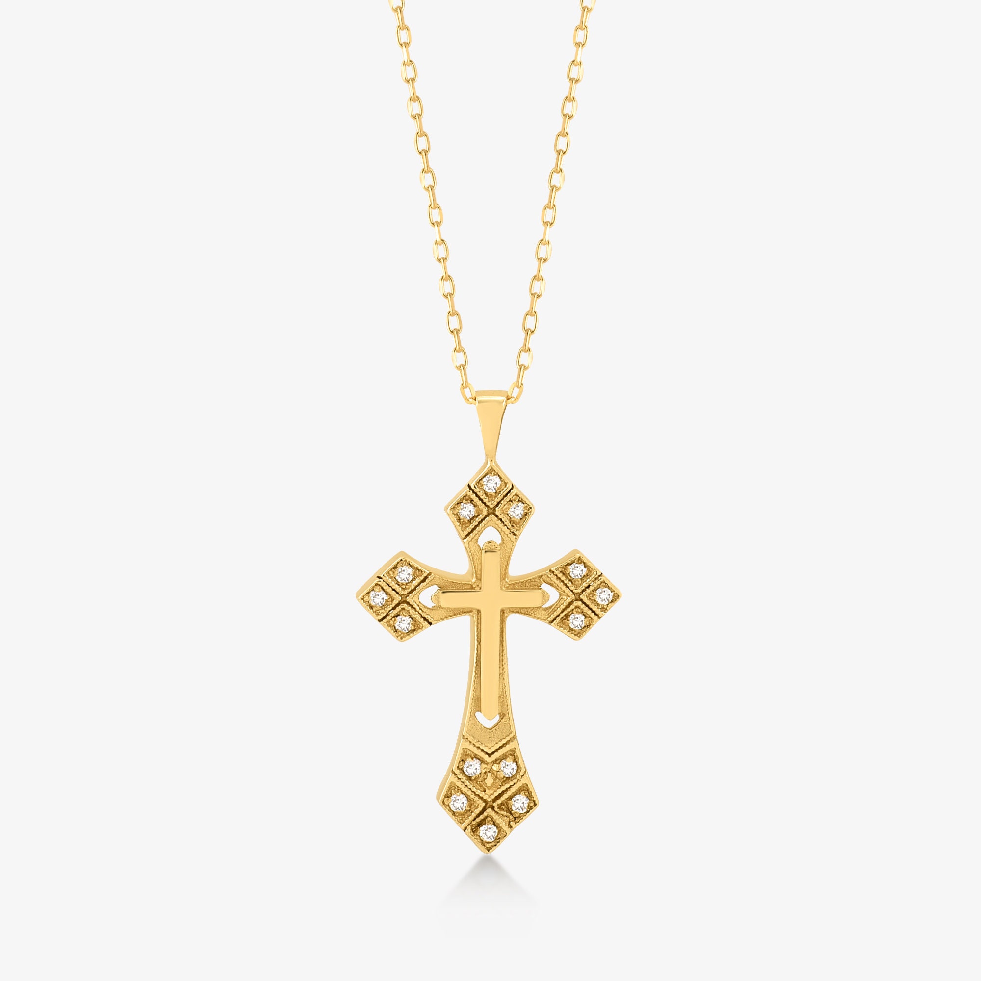 Diamond Gothic Cross Necklace 14K/10K Solid Gold - Etsy