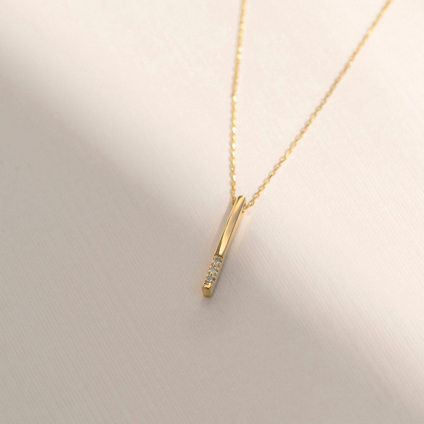 14k Gold Diamond Vertical Bar Necklace Real Diamond Bar - Etsy