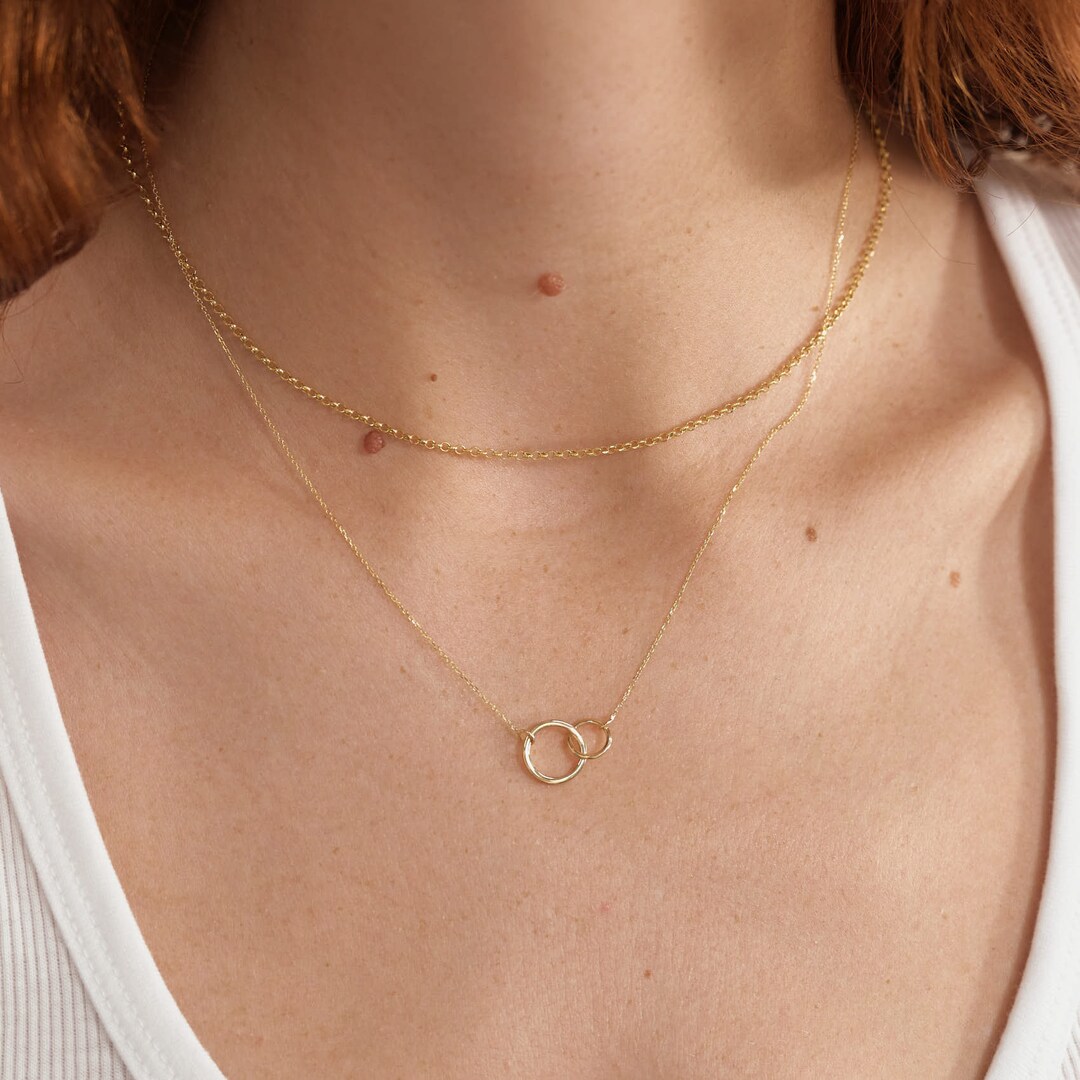 14K Solid Gold Interlocking Circle Necklace Intertwined Circle Necklace ...