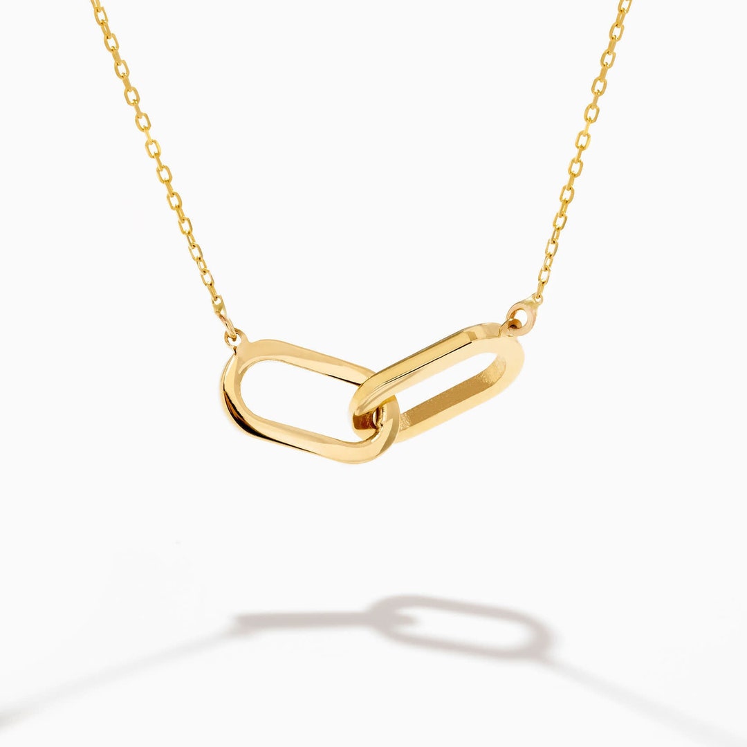14K Solid Gold Interlocking Paperclip Necklace - Etsy