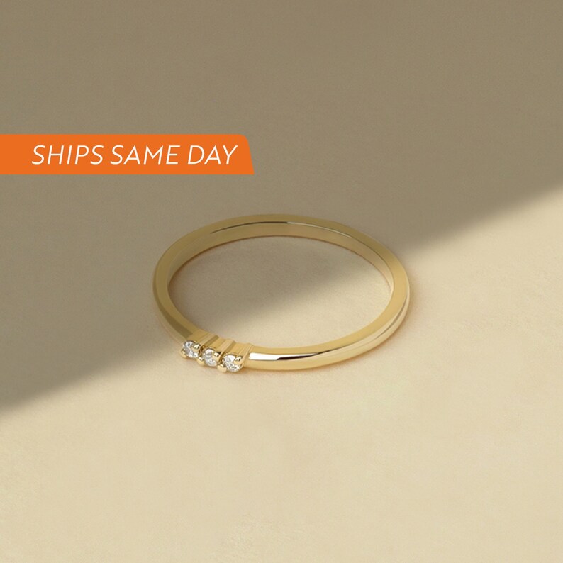 14k Solid Gold Diamond Stacker Ring 14k Genuine Diamond - Etsy