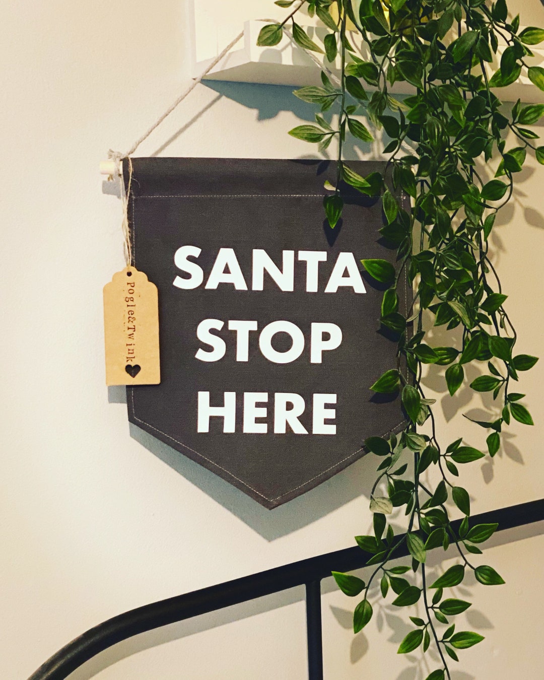 Bold SANTA STOP HERE Festive, Reusable Christmas Pennant, Flag, Banner ...
