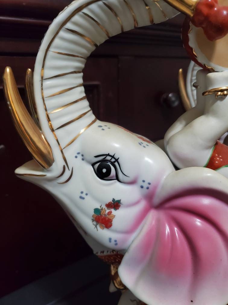 Ceramic Satsuma Circus Elephant Pair Vintage Antique Japanese Art ...