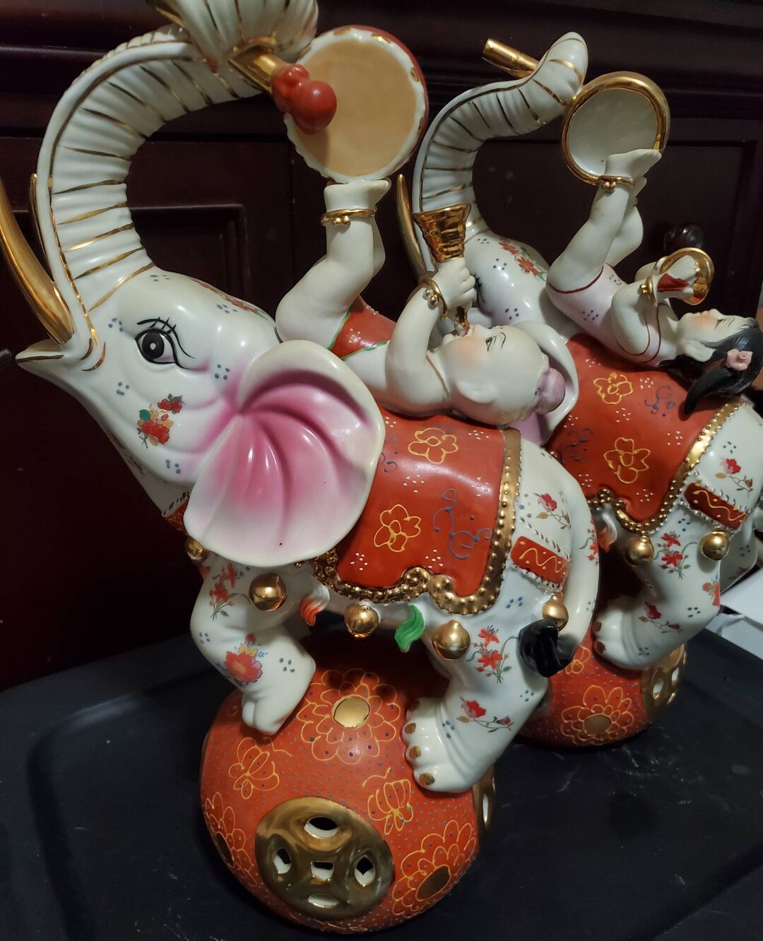 Ceramic Satsuma Circus Elephant Pair - Vintage Antique Japanese Art ...