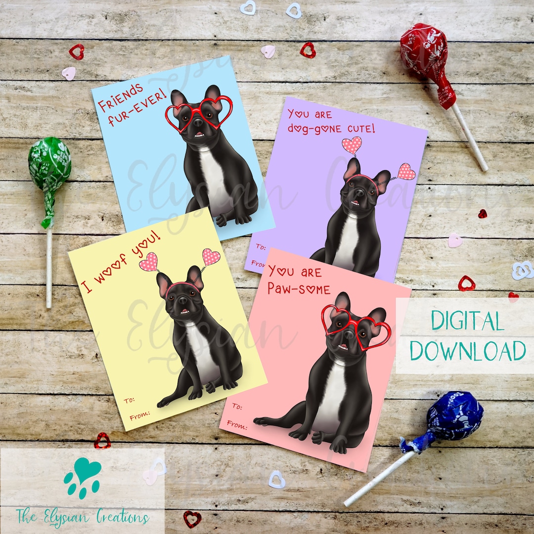 French Bulldog Kids Valentines, Instant Download, Printable, Dog ...