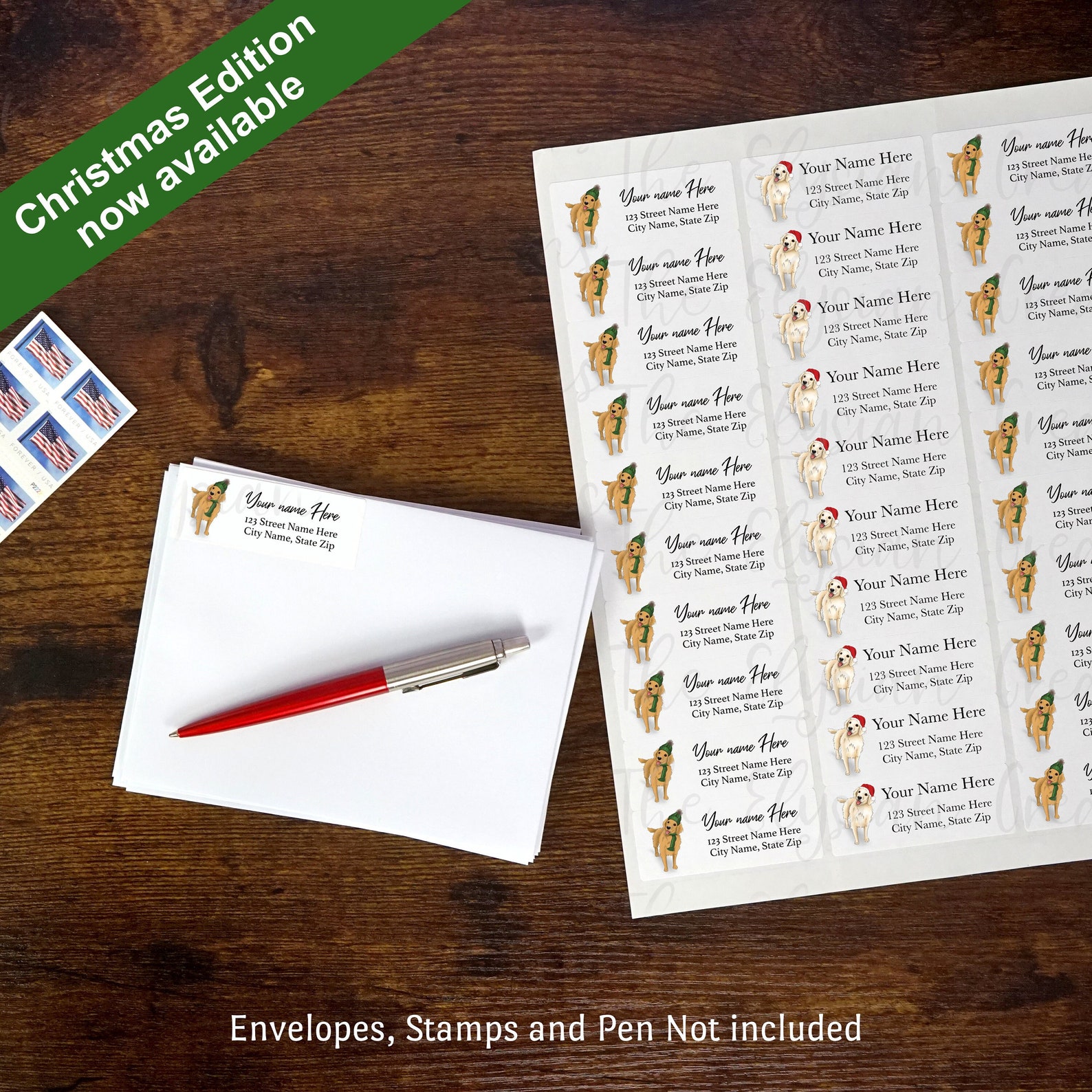 Custom Golden Retriever Return Address Labels, Christmas Dog Return ...