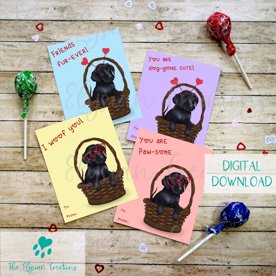 Black Labrador Puppy Kids Valentines, Instant Download, Printable, Dog ...