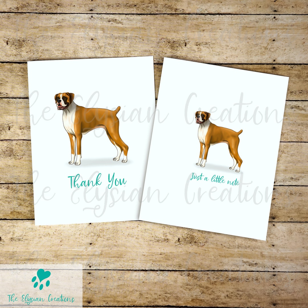 8 Boxer Note Card Set, Thank You Card Set, Blank Card Set, Dog Thank ...