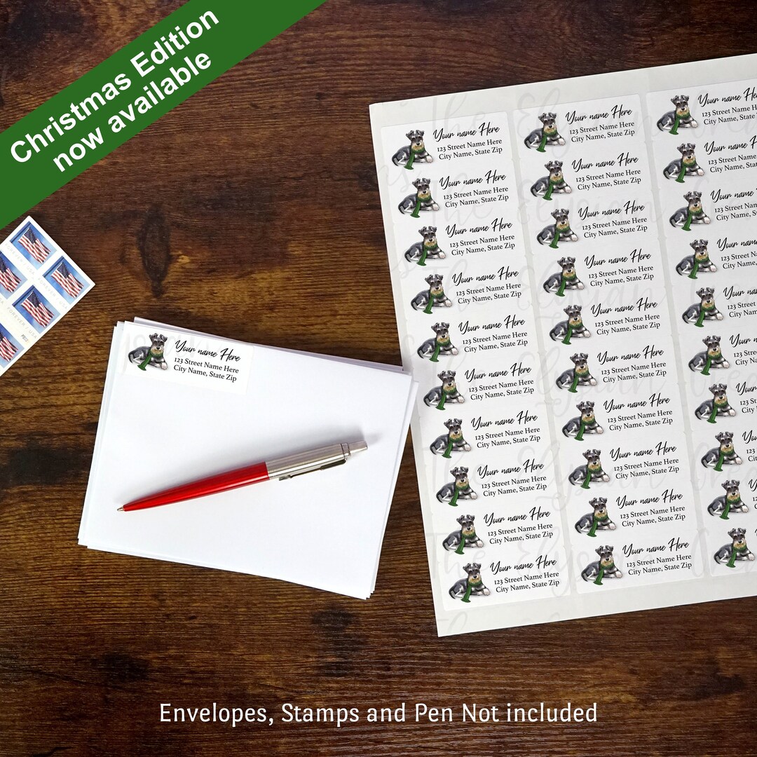 Custom Schnauzer Return Address Labels, Christmas Dog Return Address ...