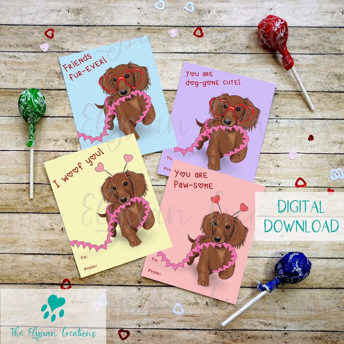 Dachshund Kids Valentines Printable Download Dog Valentine | Etsy