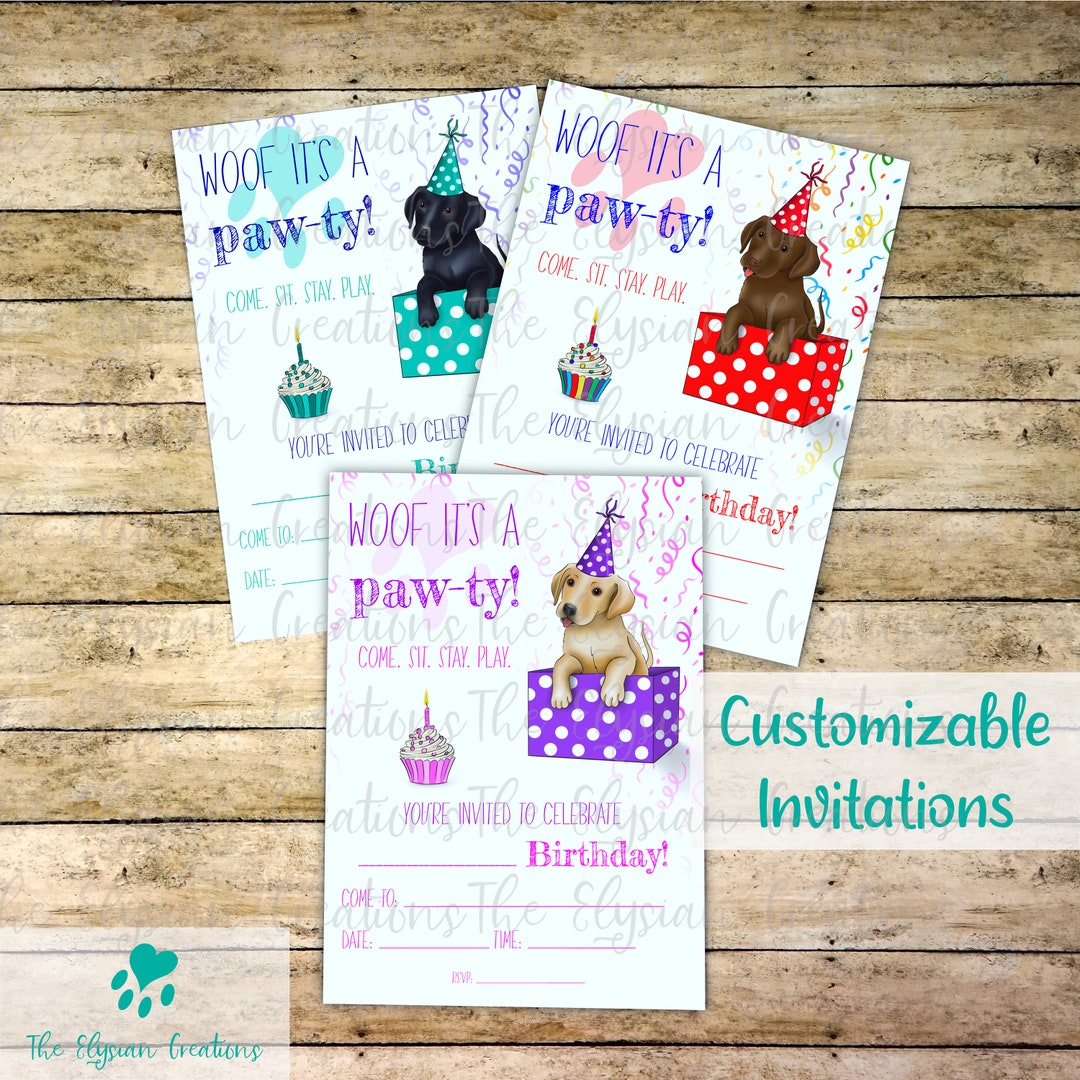 Labrador Puppy Kids Birthday Party Invitations - Personalized or Fill ...